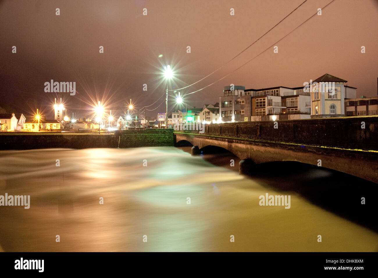The river Corrib in Galwy City at night Stock Photo - Alamy