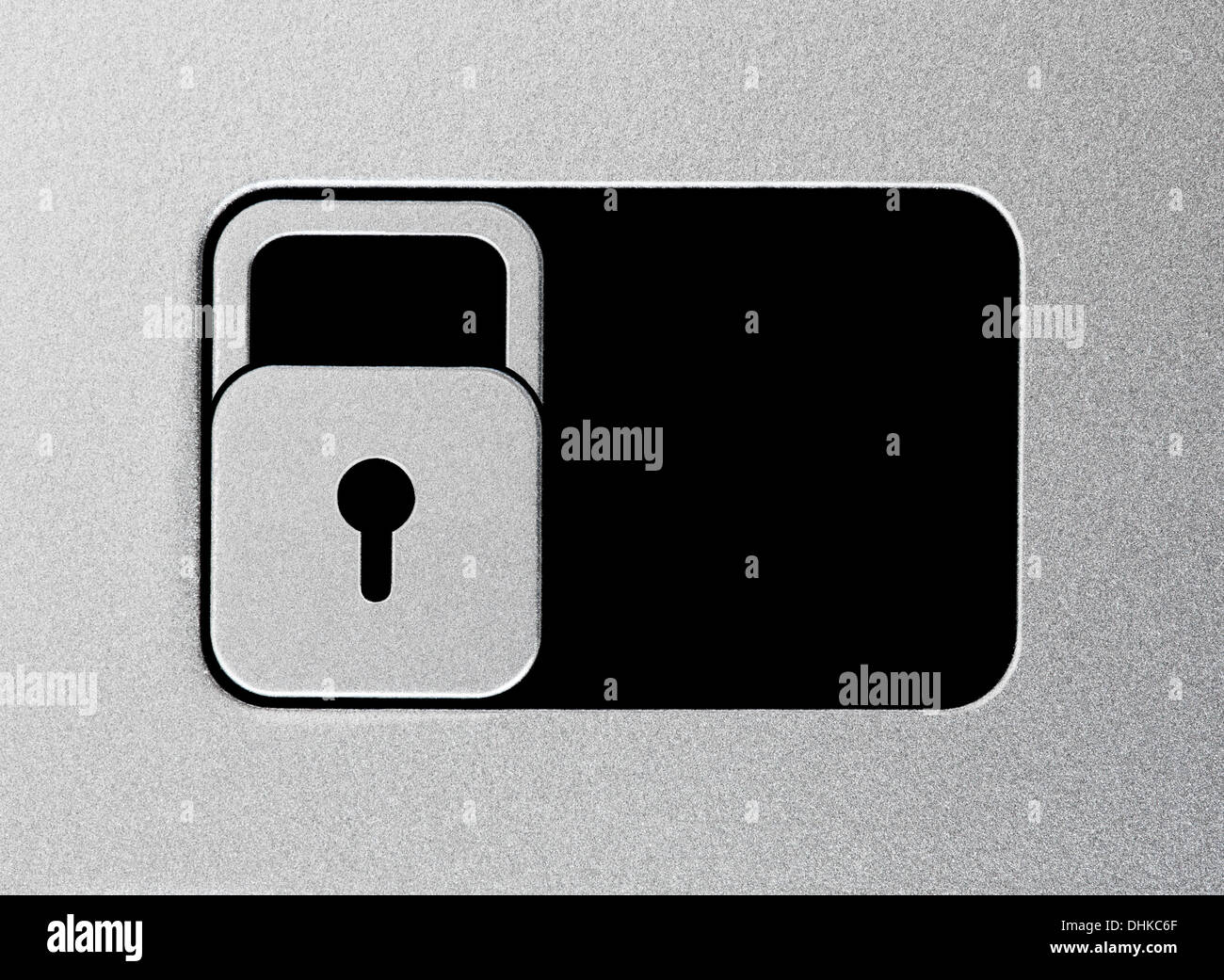 Silver unlock slider, unlocked position Stock Photo - Alamy
