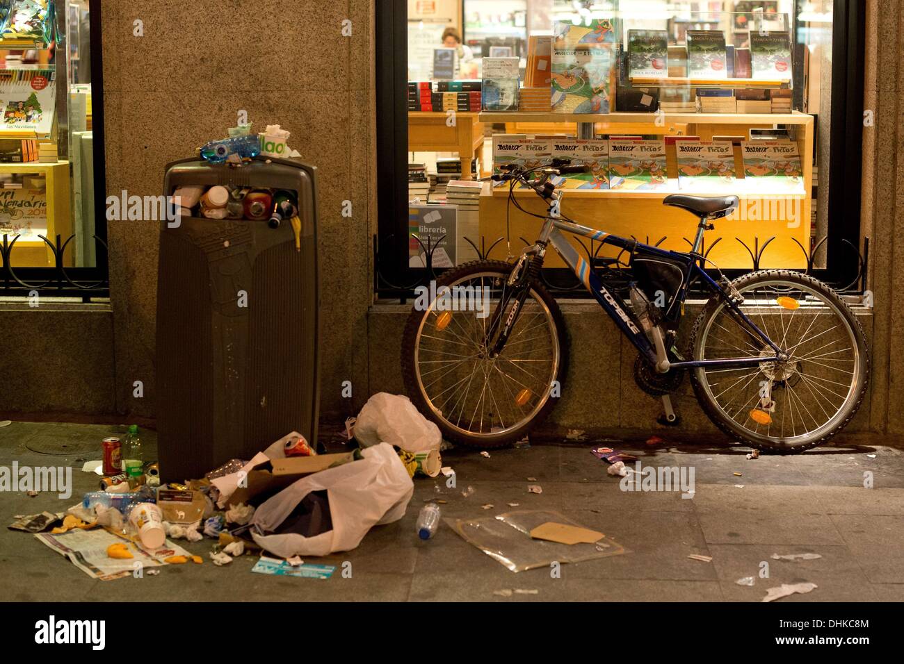 Madrid, Spain. 11th Nov, 2013. A lot of trash located near several ...