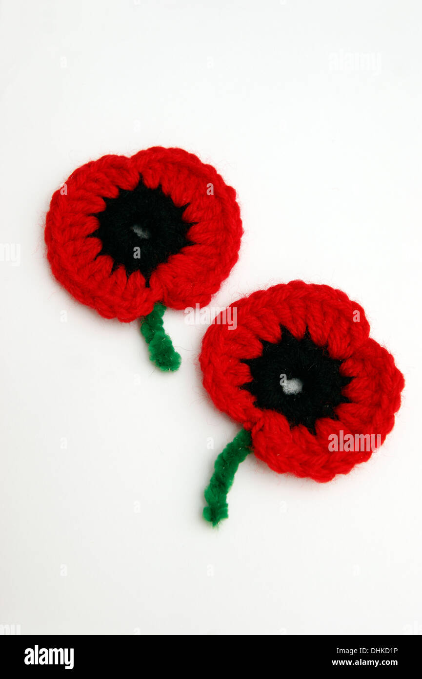 2 handmade crochet poppies the poppy emblem for remembrance & memory of ...