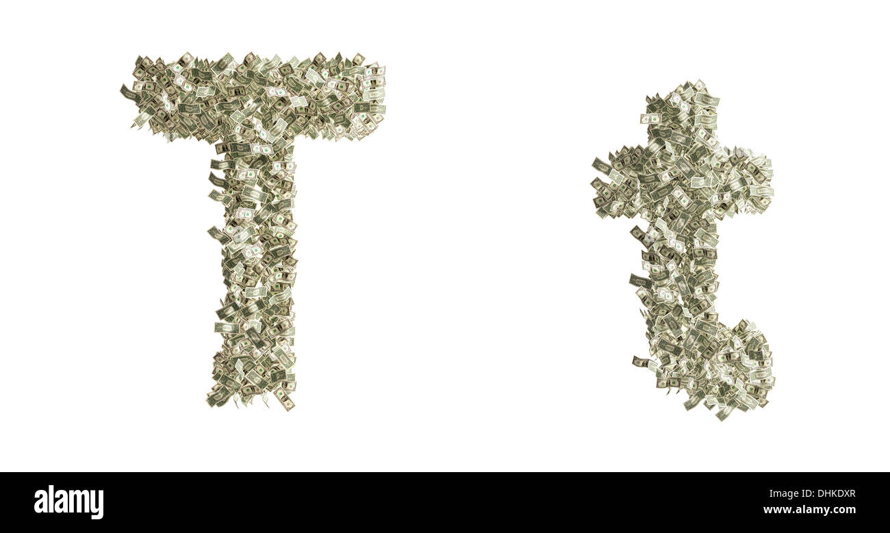Letter T made from Dollar bills Stock Photo - Alamy