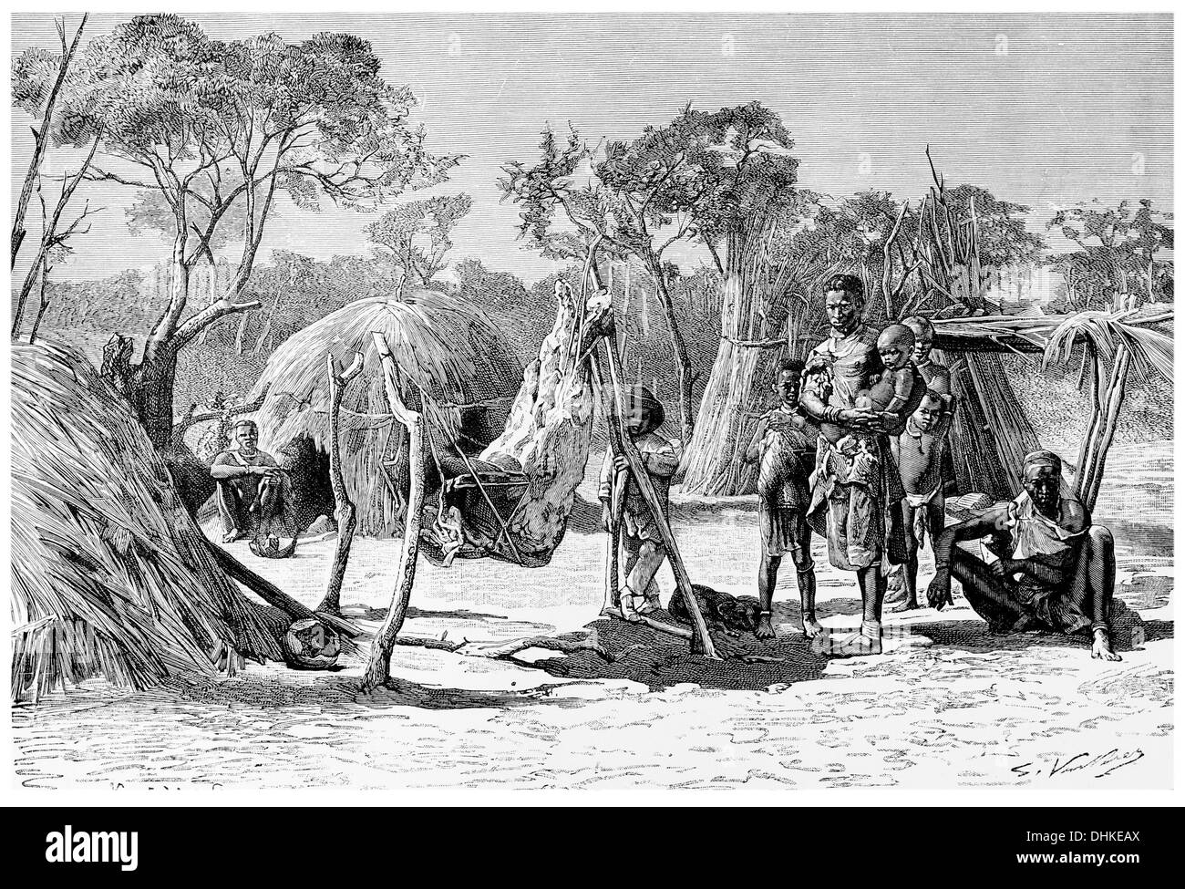1888 Bushman encampment family group Stock Photo - Alamy