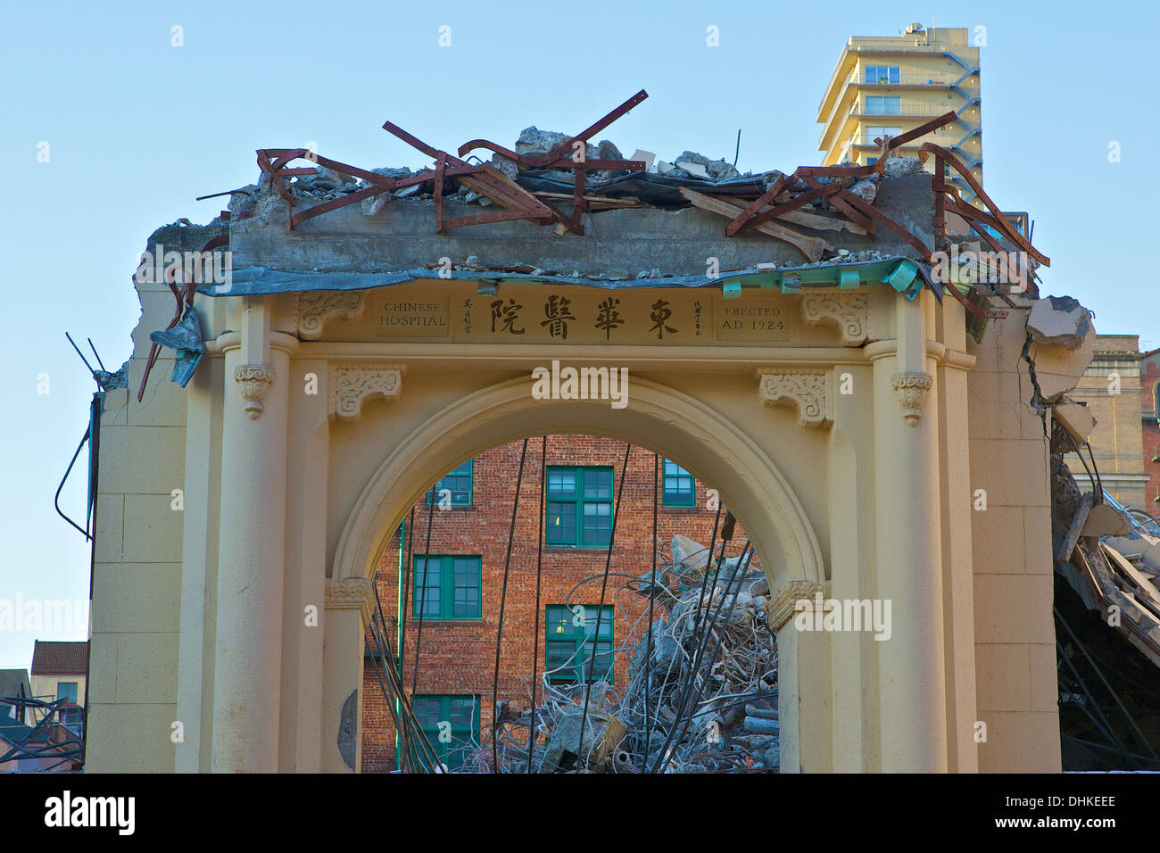 Fallen Arch. The Demolition Site Of The Old Chinese Hospital, Stockton ...