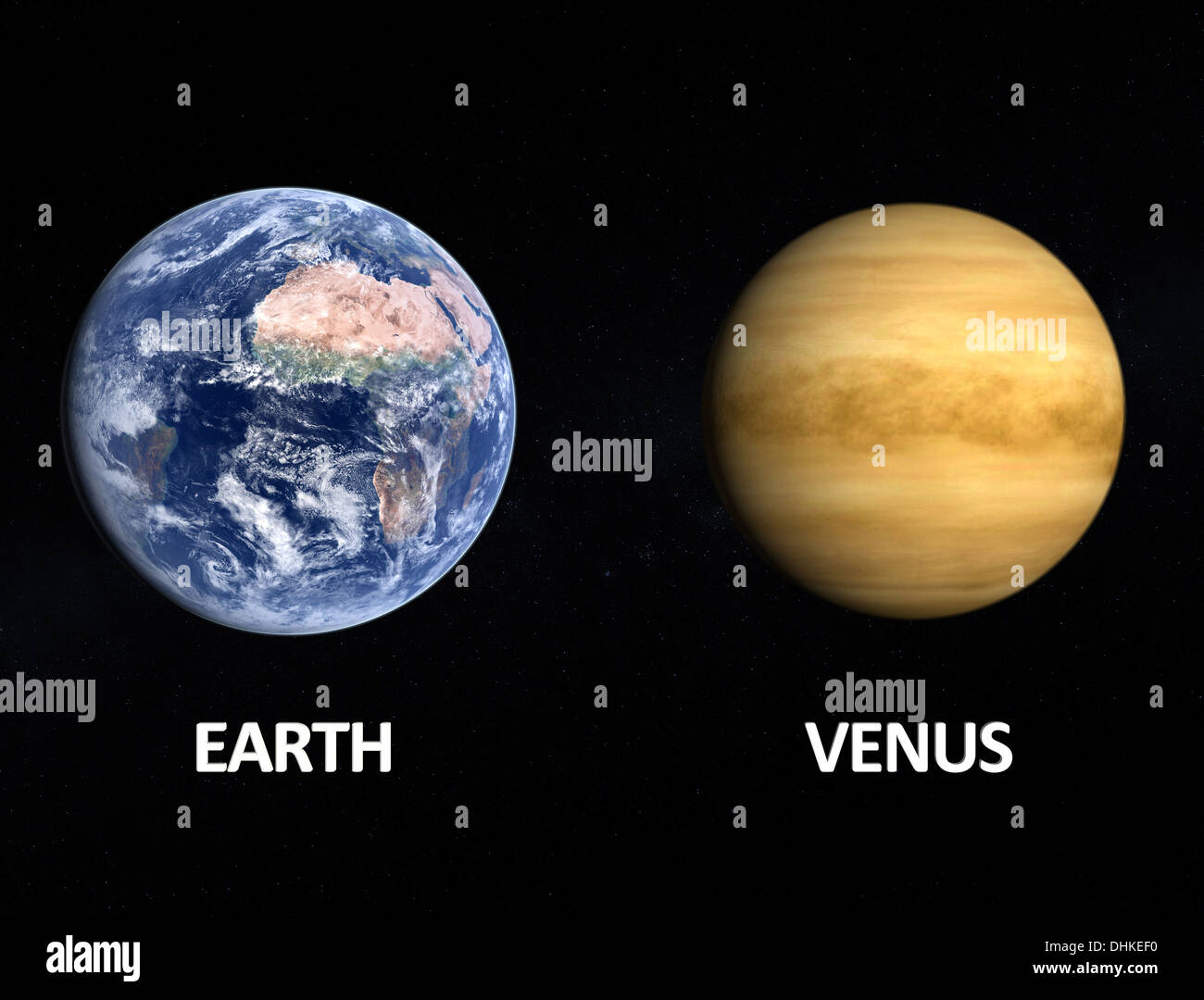 A comparison between the planets Earth and Venus on a slightly starry ...