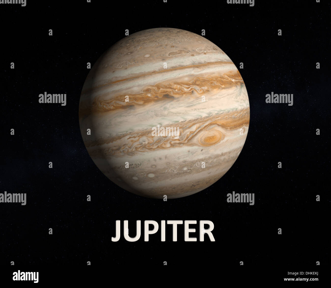 A rendering of the Gas Planet Jupiter on a slightly starry background ...