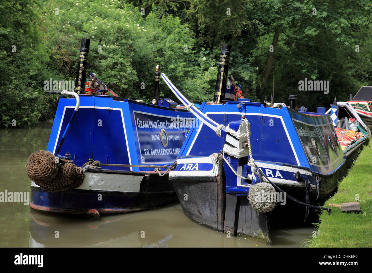 Two historic coal carrying narrowboats of the Grand Union Canal ...