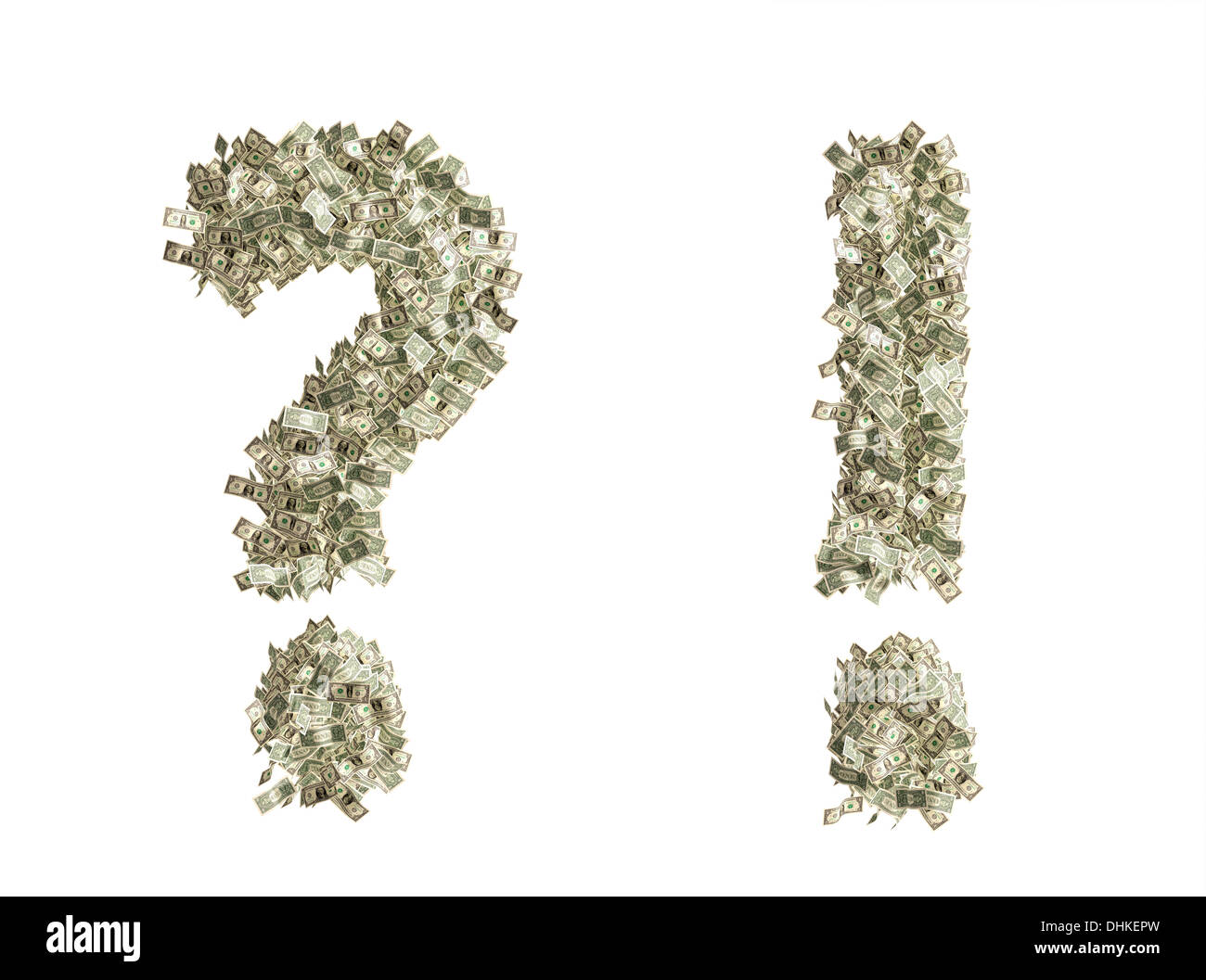 Question mark "?" and exclamation mark "!" made from Dollar bills Stock ...