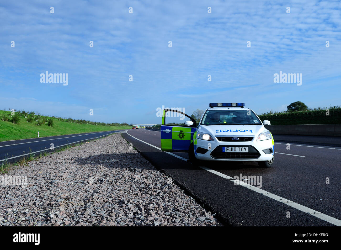 Police Vehicle Blocks Road Due to Accident .A46 Newark,Notts,UK Stock ...