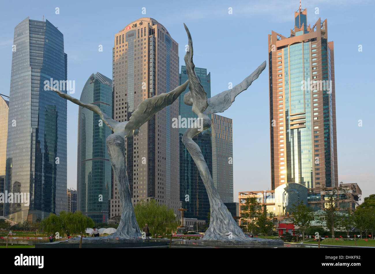 Angel sculptures in Lujiazui Park, Pudong, Shanghai, China Stock Photo ...