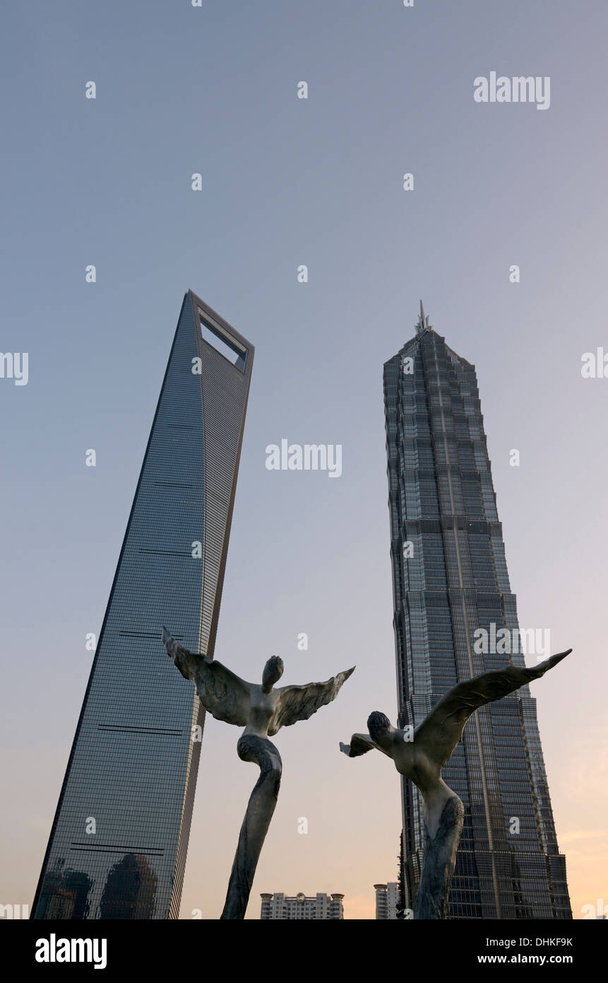 Angel sculptures in front of Shanghai World Financial Center and Jin ...