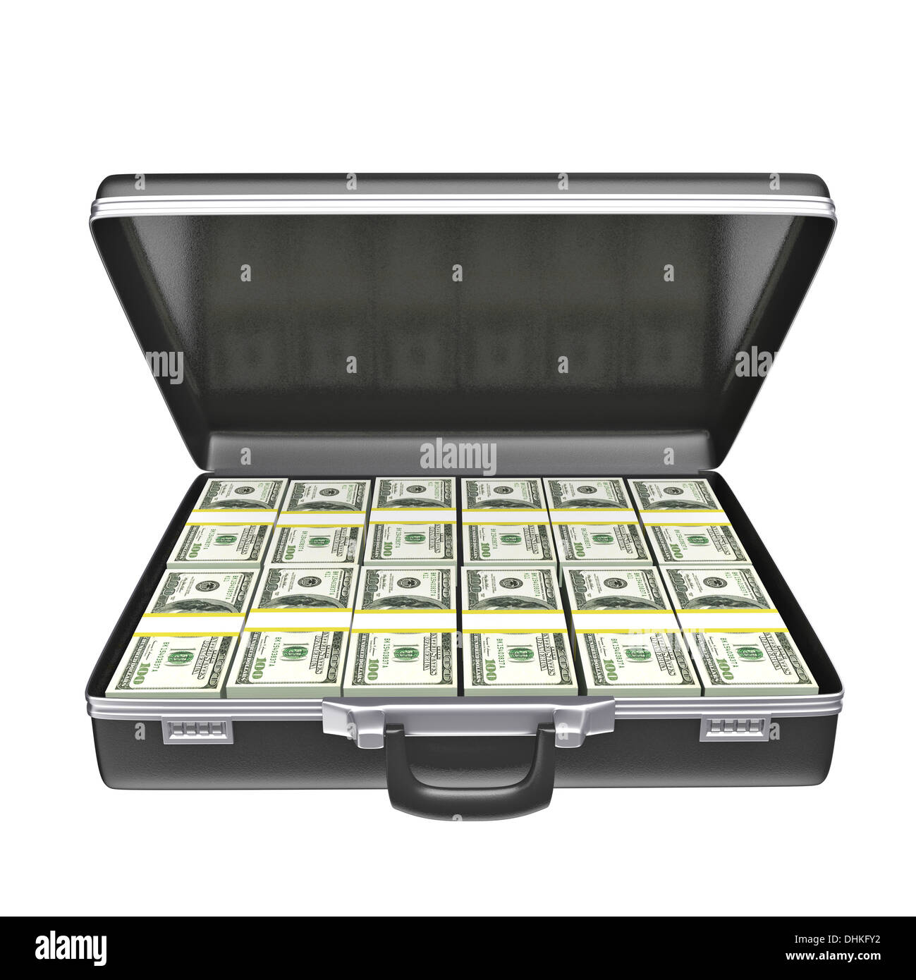 Black case with money - isolated on white background. 3d rendering ...
