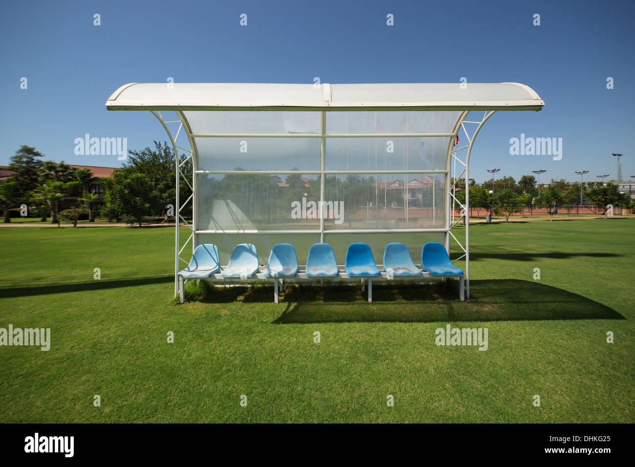 Reserve and staff bench in sport stadium Stock Photo - Alamy