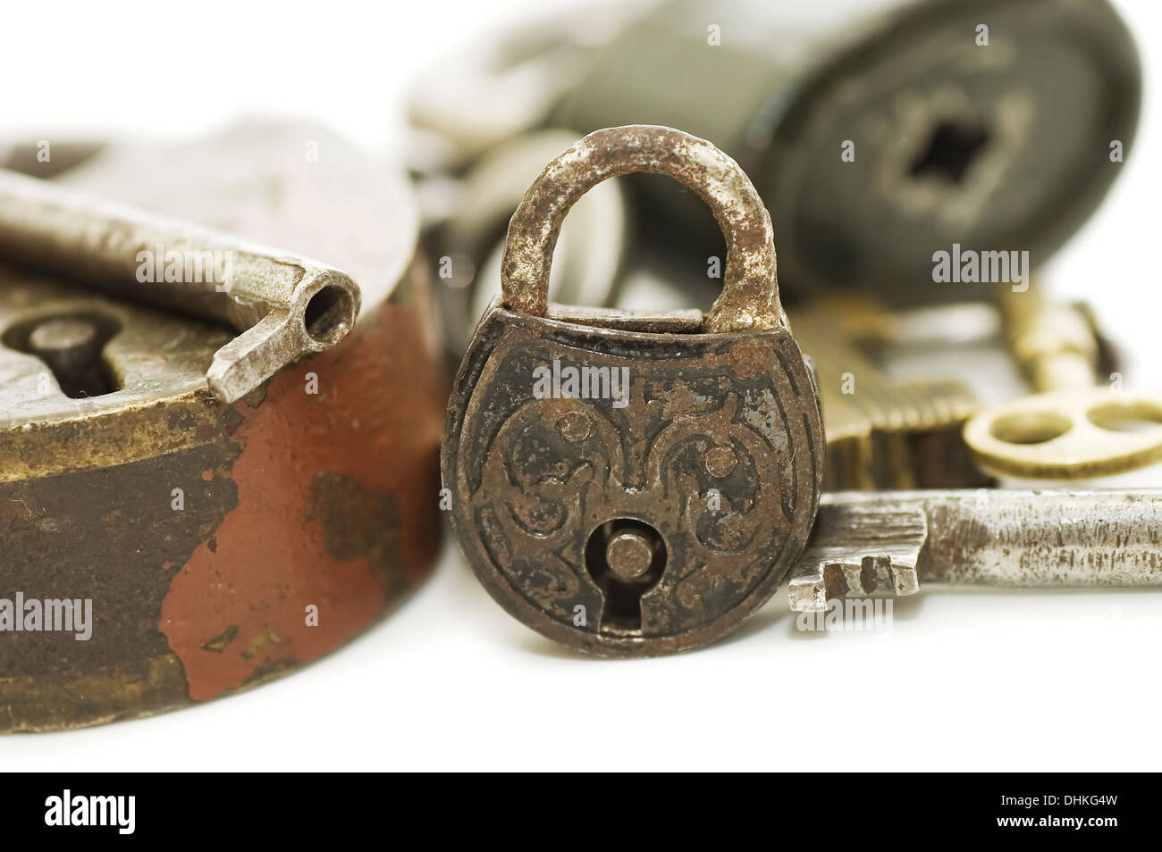 The old lock isolated on white Stock Photo - Alamy