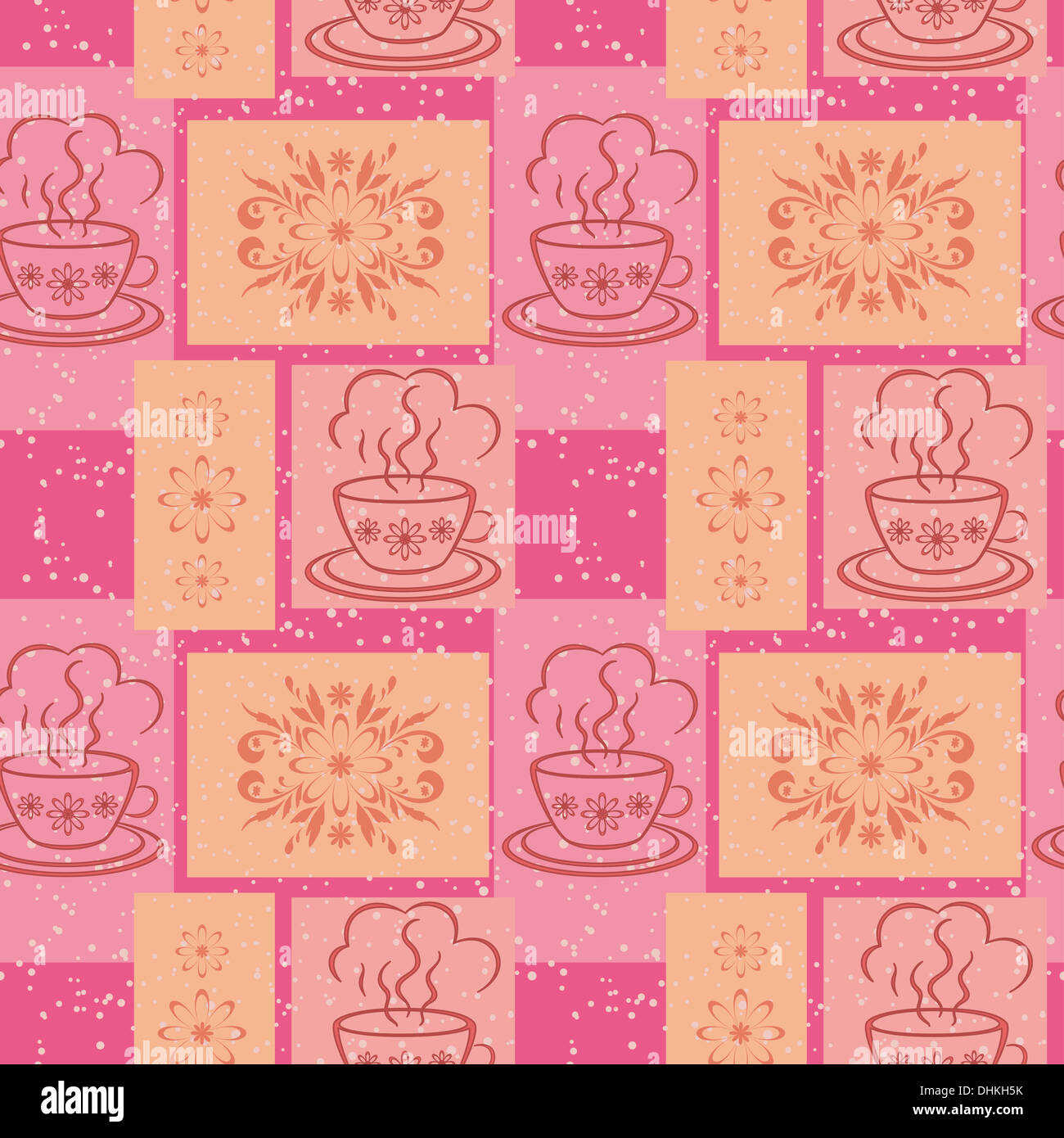 Seamless background, cups and floral pattern Stock Photo - Alamy