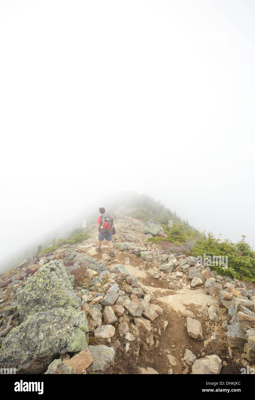 Foggy conditions along the Appalachian Trail (Franconia Ridge Trail) in ...