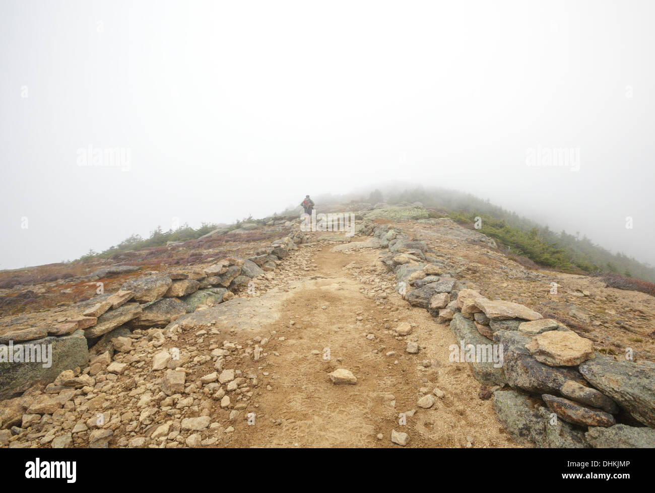 Foggy conditions along the Appalachian Trail (Franconia Ridge Trail) in ...