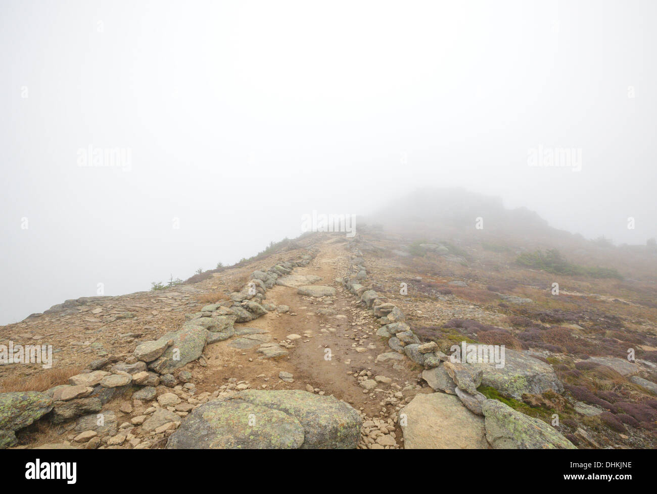 Foggy conditions along the Appalachian Trail (Franconia Ridge Trail) in ...
