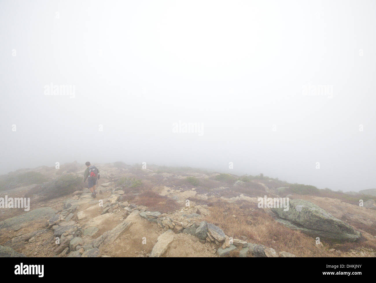Foggy conditions along the Appalachian Trail (Franconia Ridge Trail) in ...