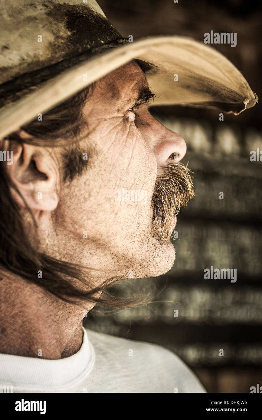Cowboy with hat and mustache Stock Photo - Alamy