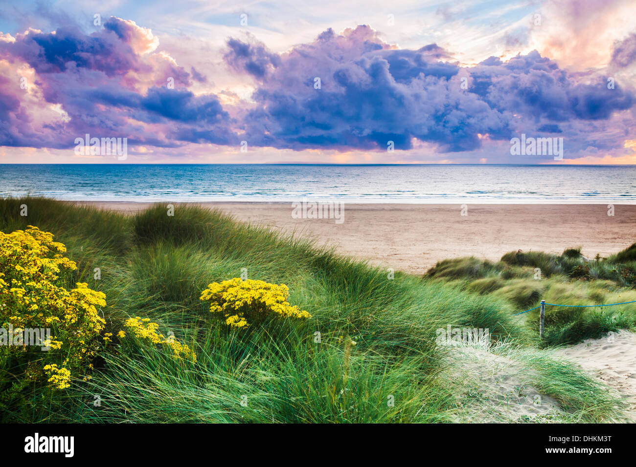 A windy, stormy late afternoon on Woolacombe Sands in Devon Stock Photo ...