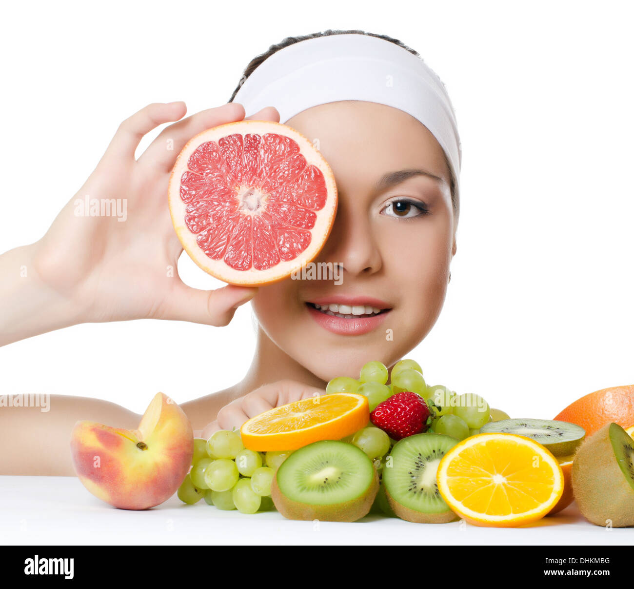 The beautiful woman with fruit Stock Photo - Alamy
