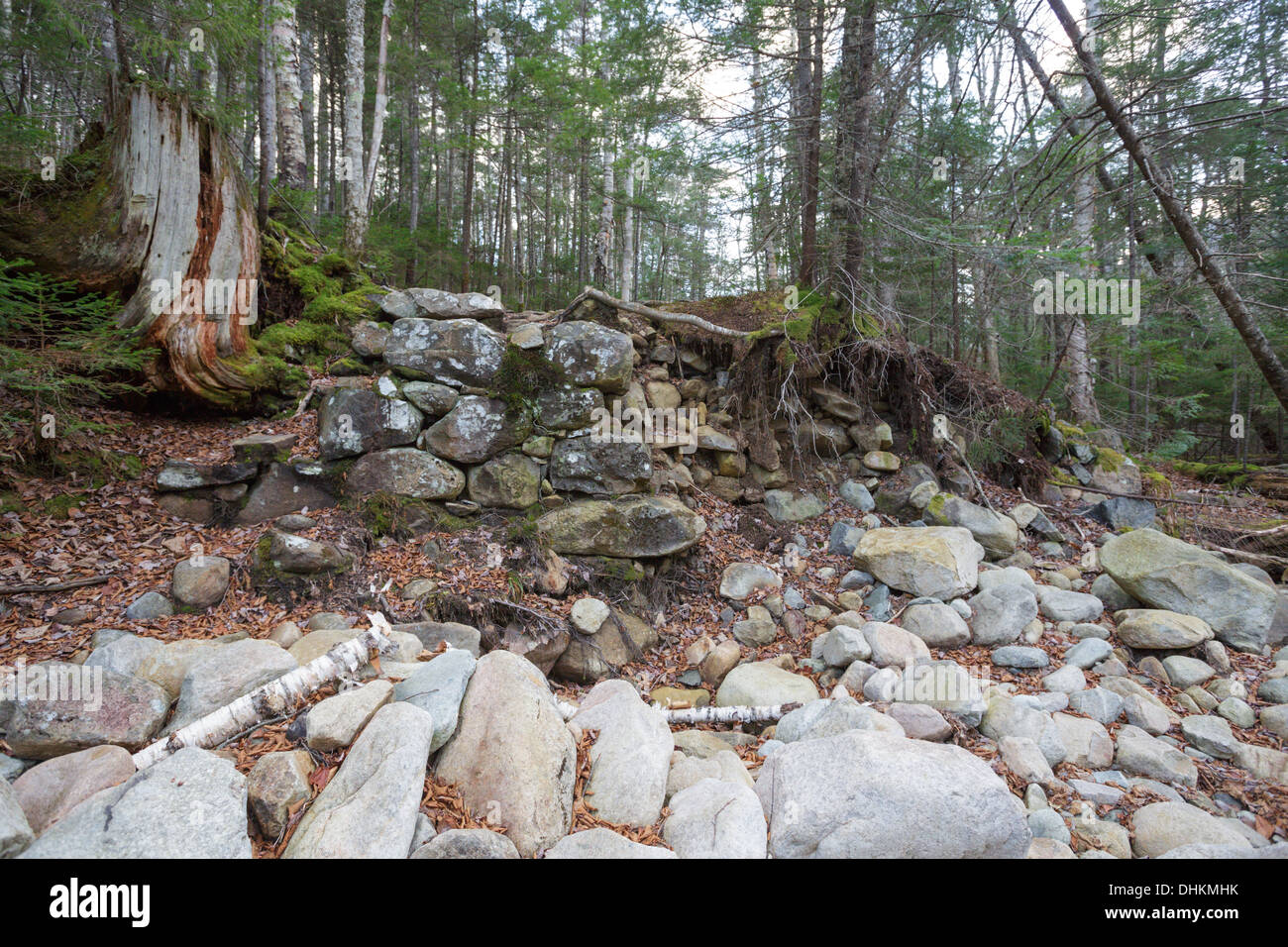 Old bridge abutment at the Redrock Brook crossing along Franconia Brook ...