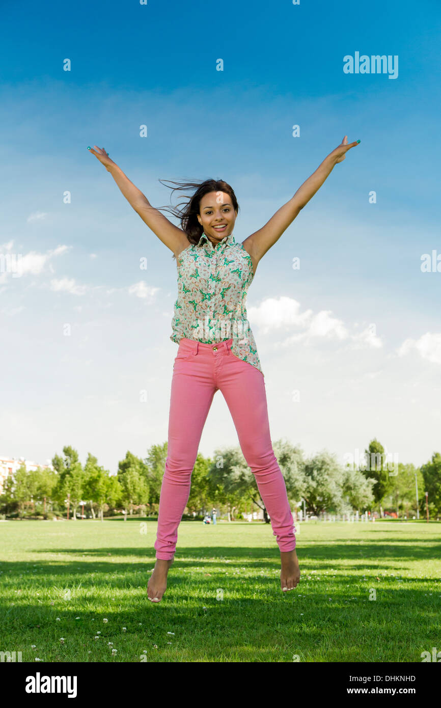 Excited Woman Jumping