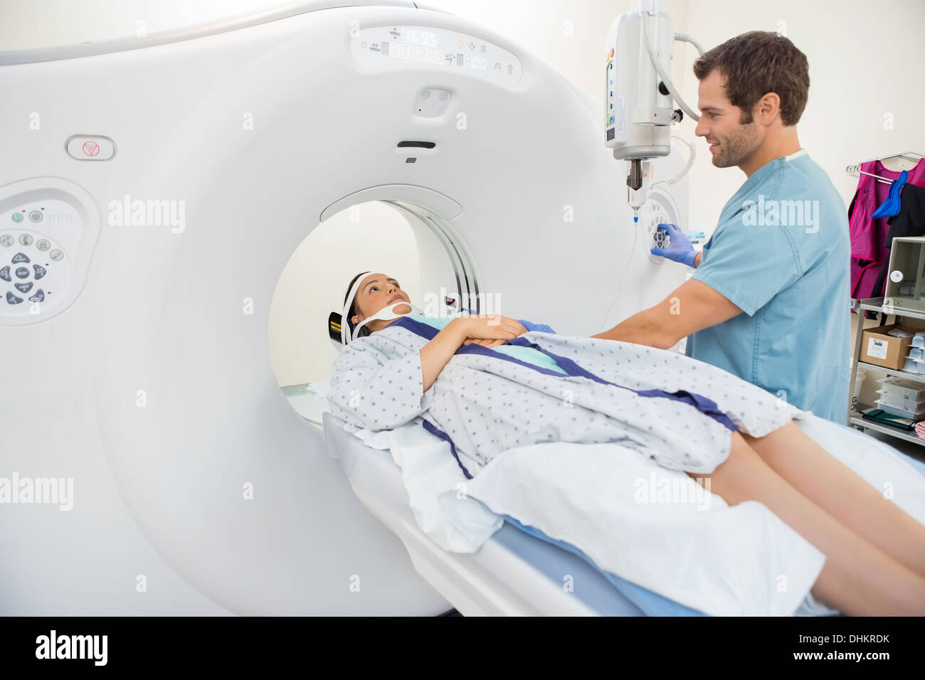 Nurse Preparing Patient For CT Scan Test Stock Photo - Alamy