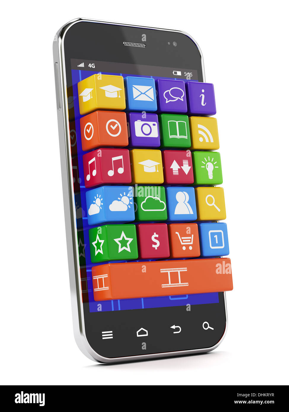 3d render of smartphone media concept. Isolated on white background ...