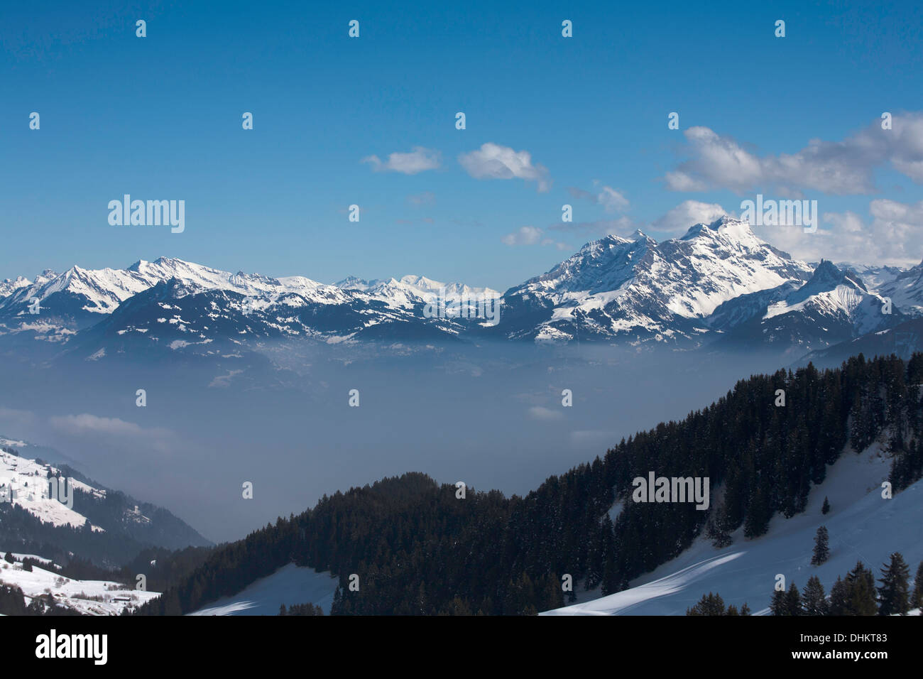 Mountain panorama above the Swiss village of Les Crosets near the ...