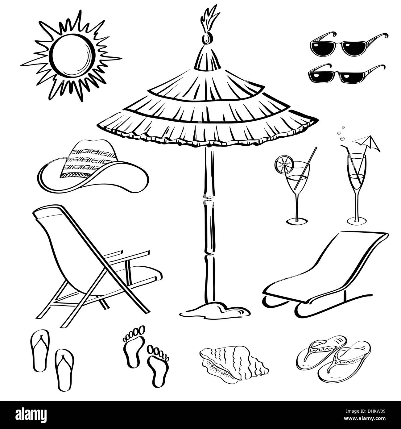 Summer objects, outline Stock Photo - Alamy