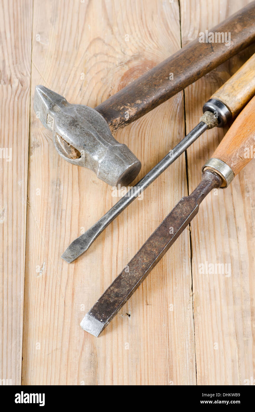 Carpentry tools on boards hi-res stock photography and images - Alamy