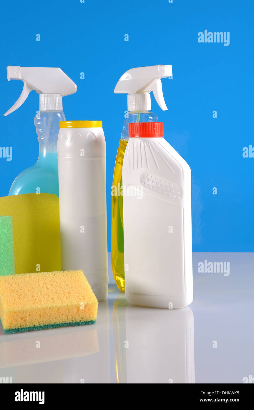 Wash and cleaning on blue background Stock Photo - Alamy