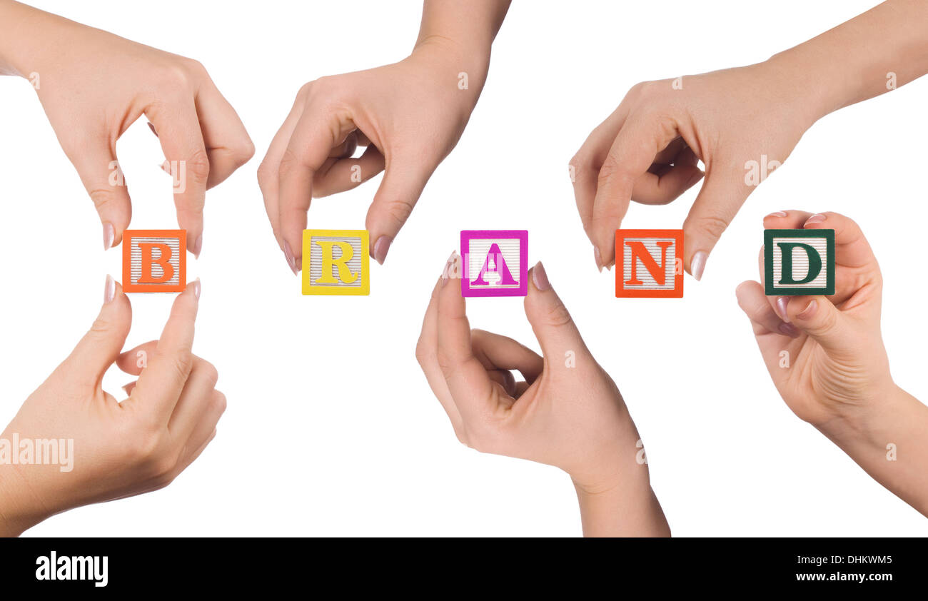 Hand and word Brand isolated on white Stock Photo - Alamy