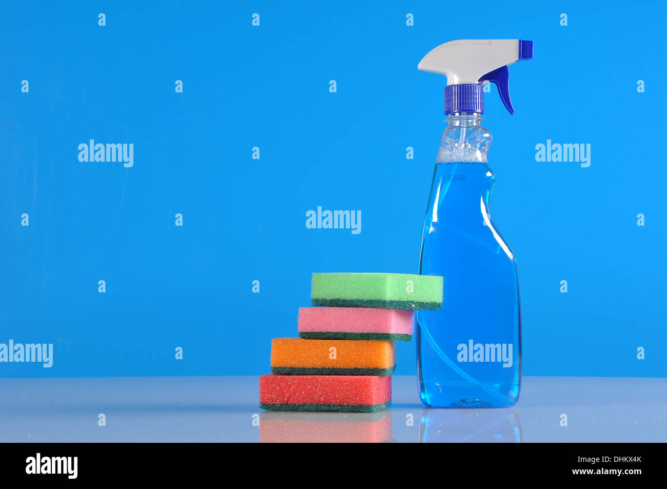 Wash and cleaning on blue background Stock Photo - Alamy