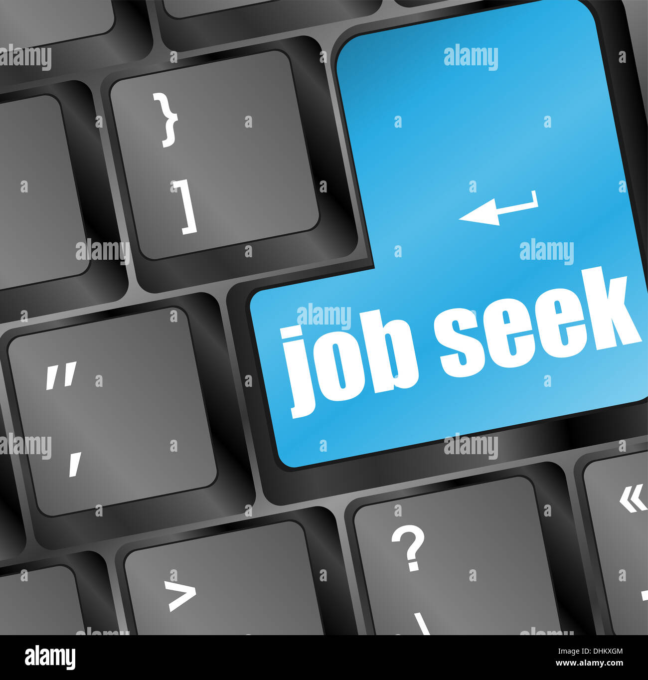 Keyboard with blue enter button job seek Stock Photo - Alamy