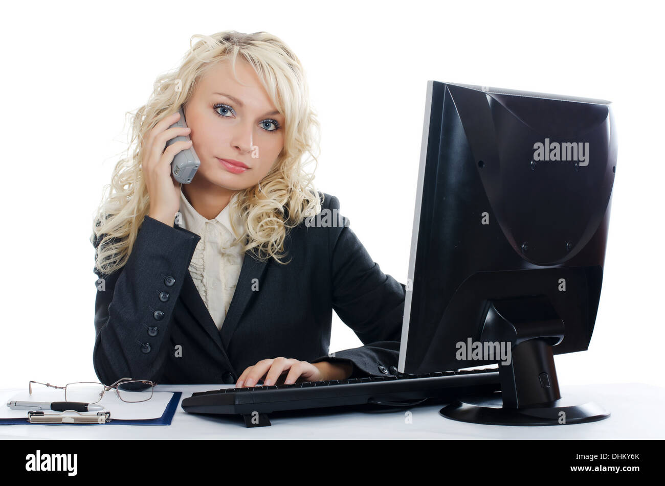 The young girl behind the computer Stock Photo - Alamy