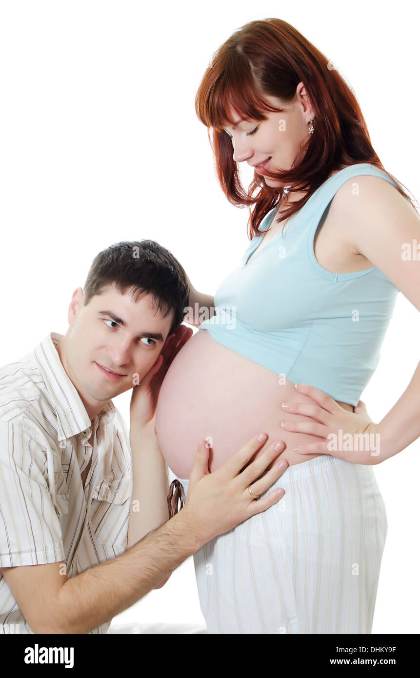 happy pregnant couple isolated on white Stock Photo - Alamy