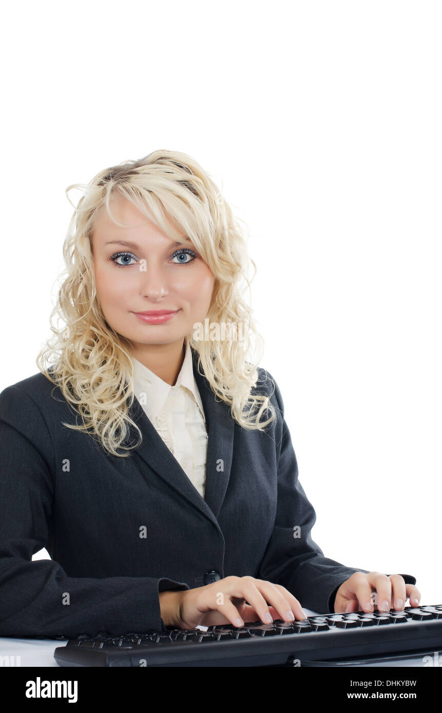The young girl behind the computer Stock Photo - Alamy