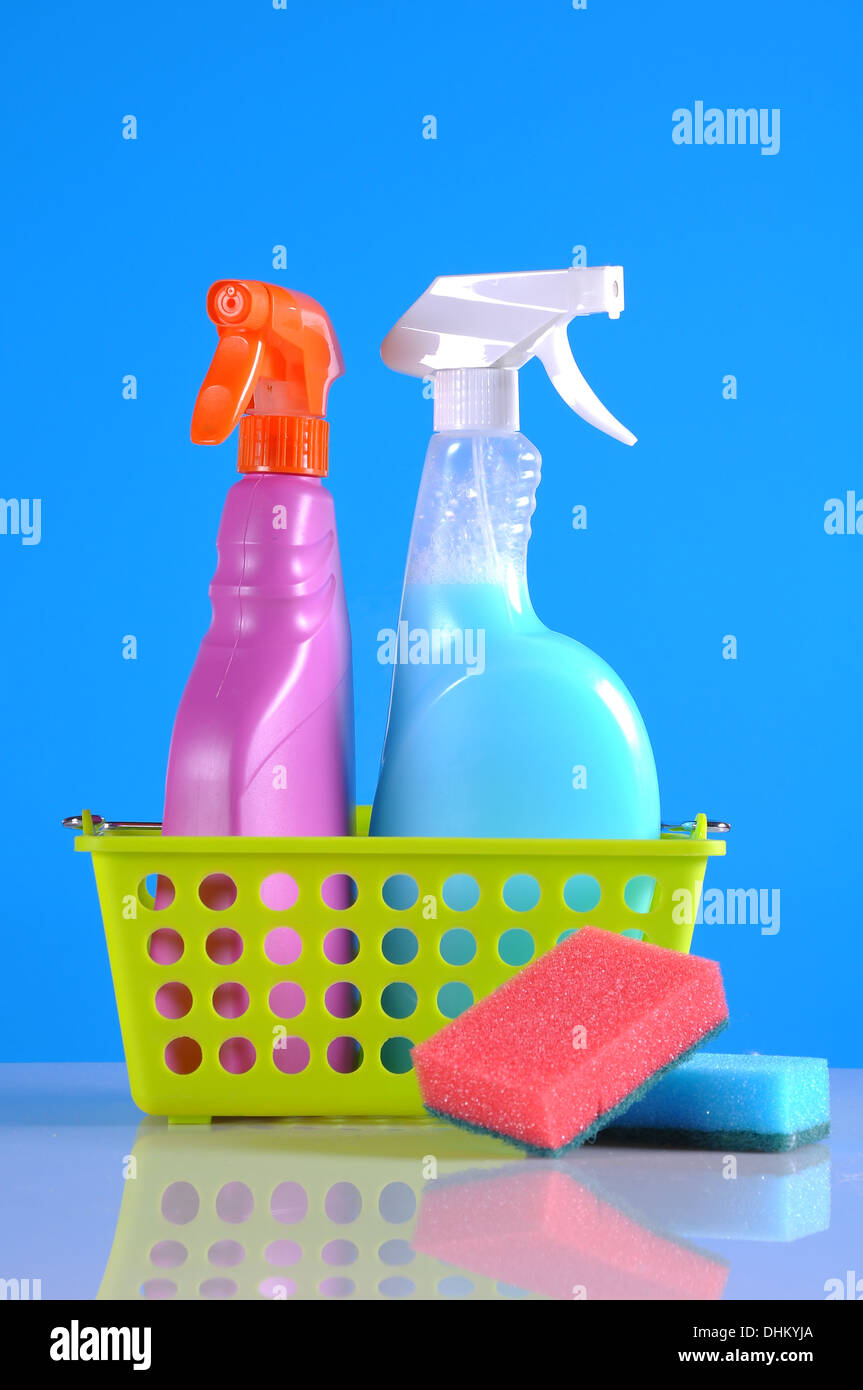Wash and cleaning on blue background Stock Photo - Alamy
