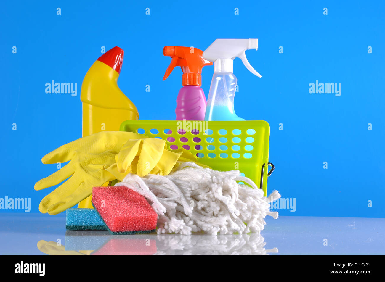 Wash and cleaning on blue background Stock Photo - Alamy
