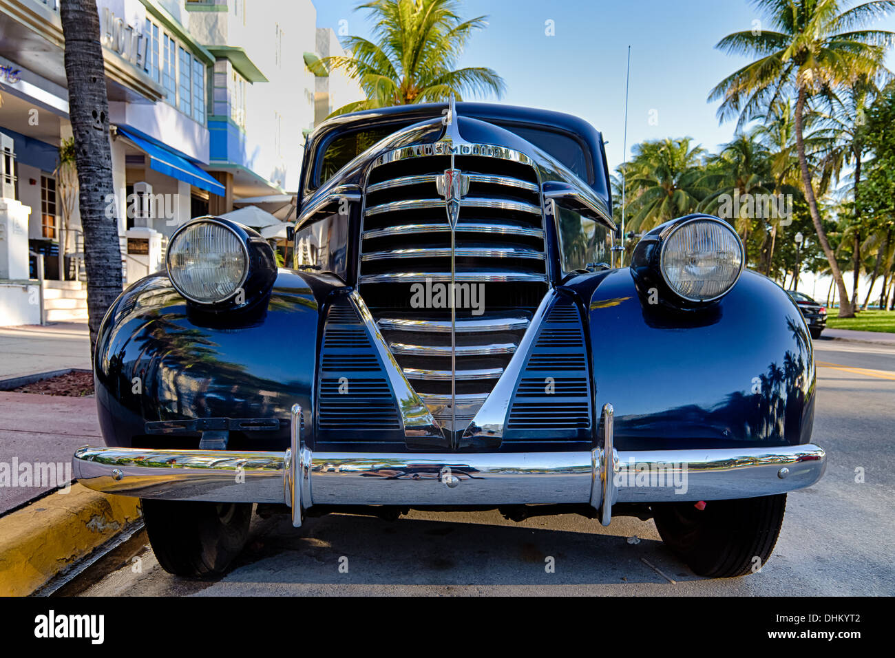 One of the vintage cars always parked on Ocean Drive South Beach, Miami ...