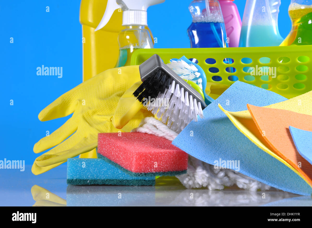 Wash and cleaning on blue background Stock Photo - Alamy
