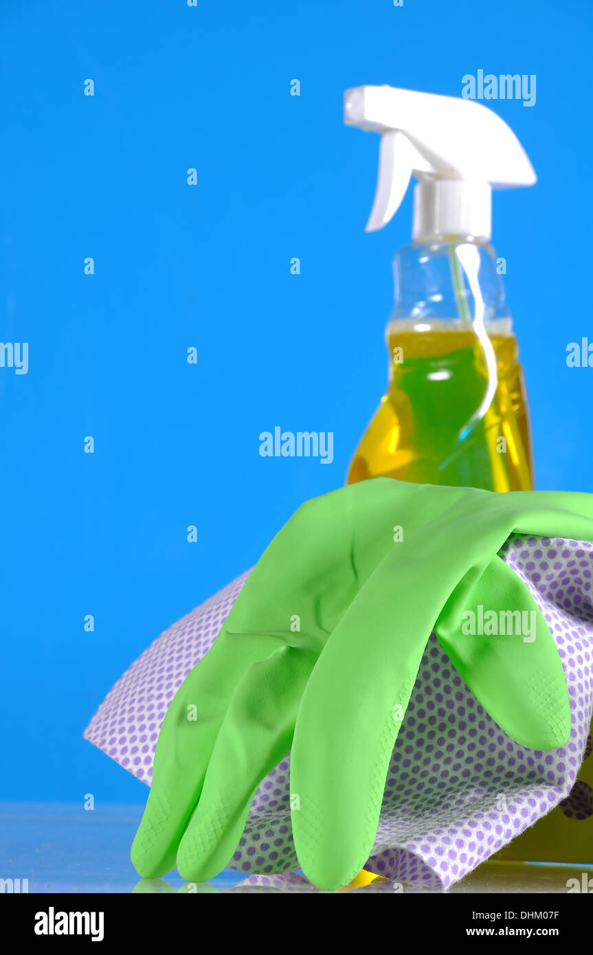 Wash and cleaning on blue background Stock Photo - Alamy