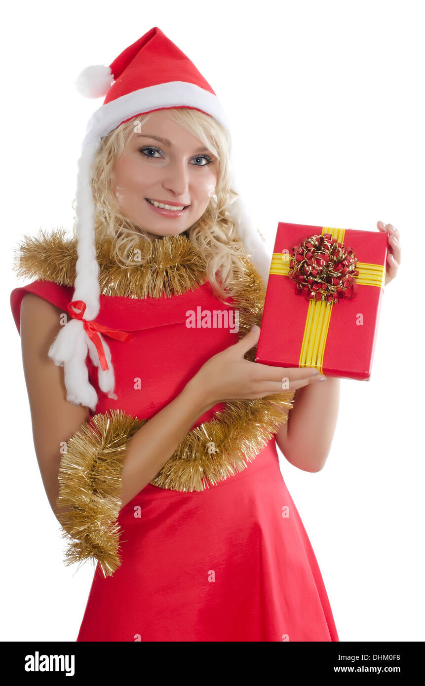 Christmas girl with gifts isolated Stock Photo - Alamy