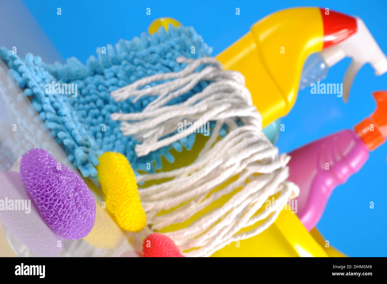 Wash and cleaning on blue background Stock Photo - Alamy