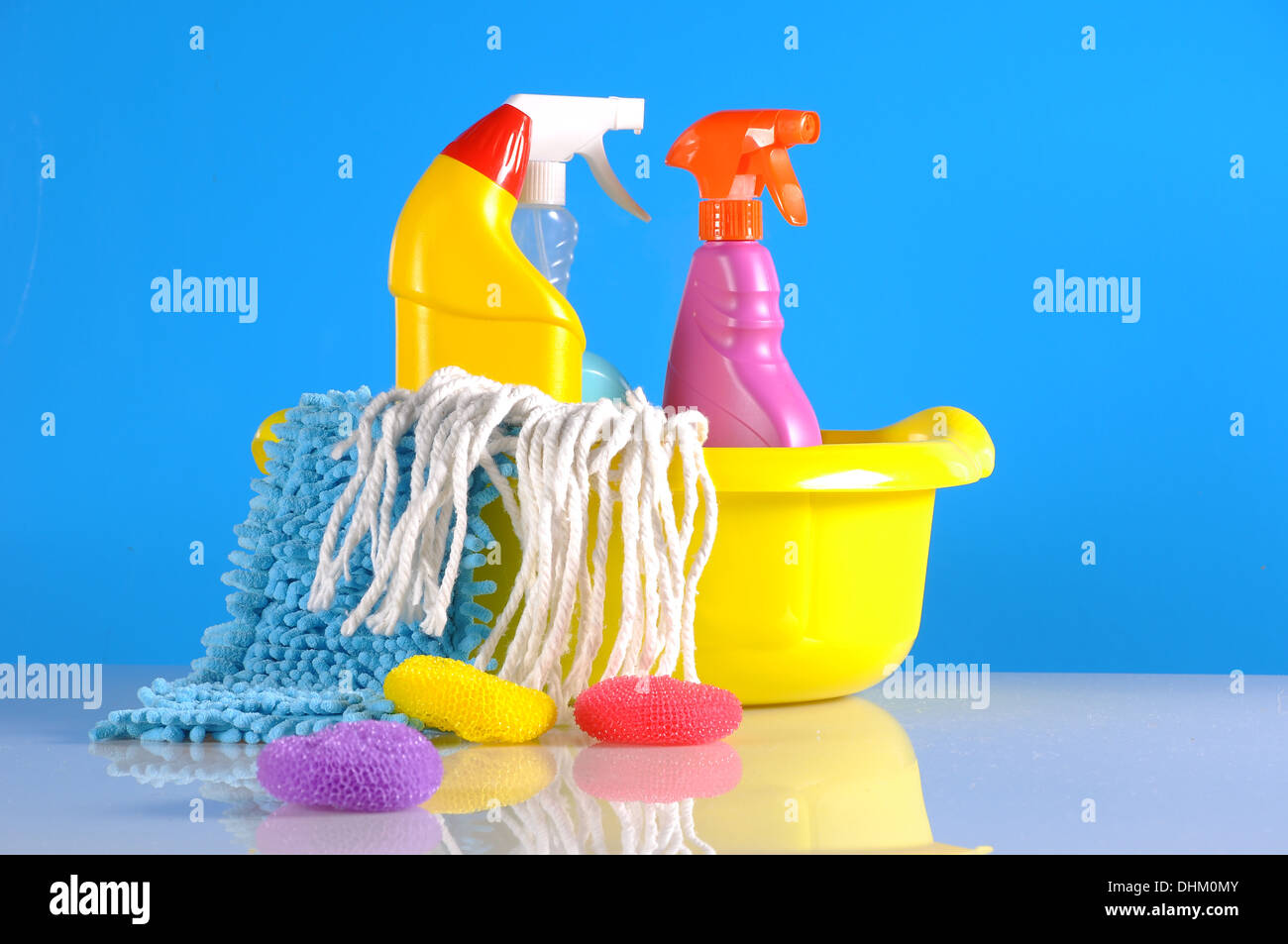 Wash and cleaning on blue background Stock Photo - Alamy