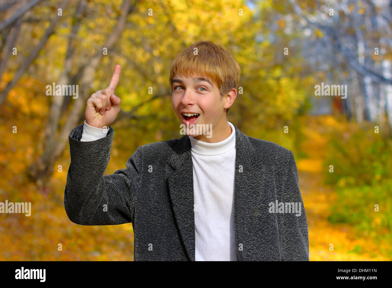 boy with finger up Stock Photo - Alamy