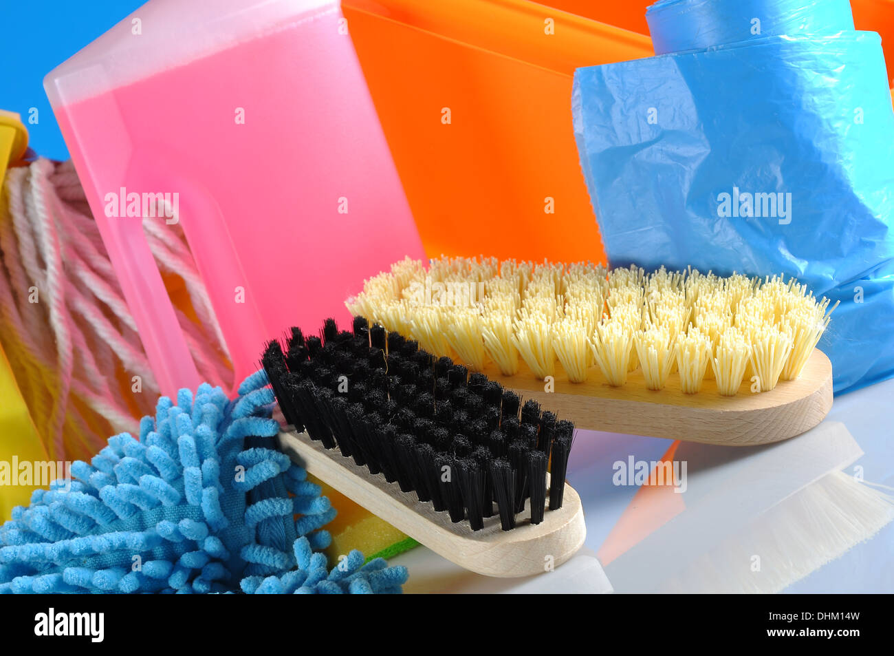Wash and cleaning on blue background Stock Photo - Alamy