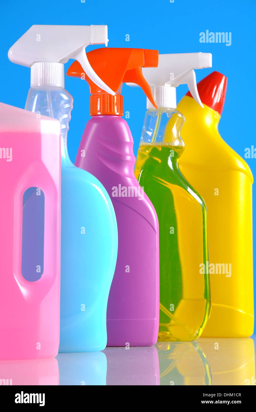 Wash and cleaning on blue background Stock Photo - Alamy